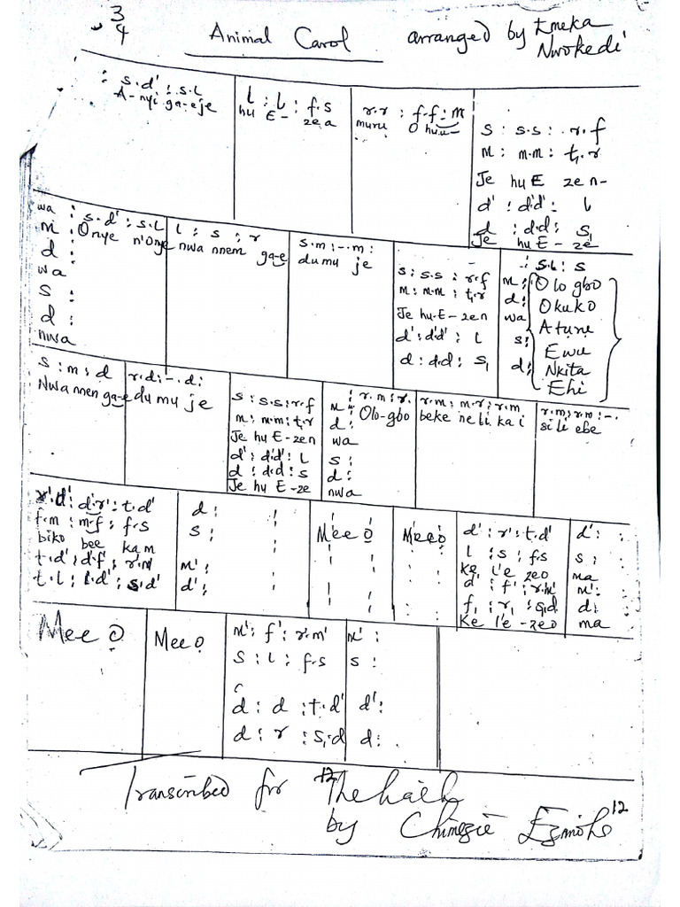 Animal Carol Arranged by Mr. Emeka Nwokedi - 1 | PDF