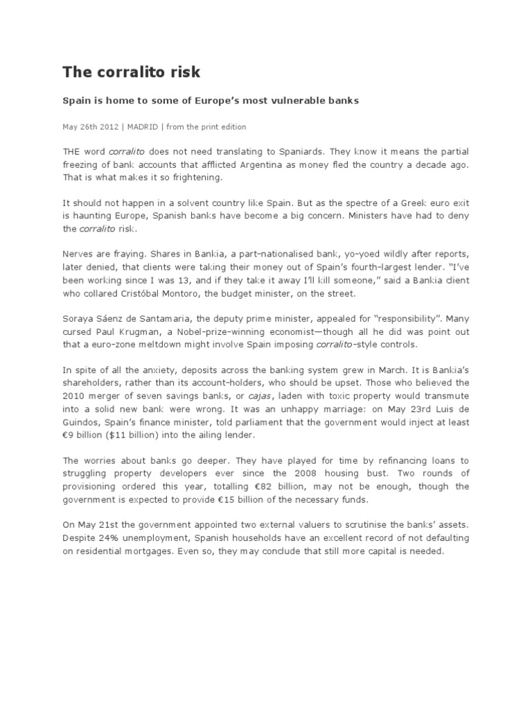 Spain's Corralito Risk Explained | PDF | Euro | Deficit Spending