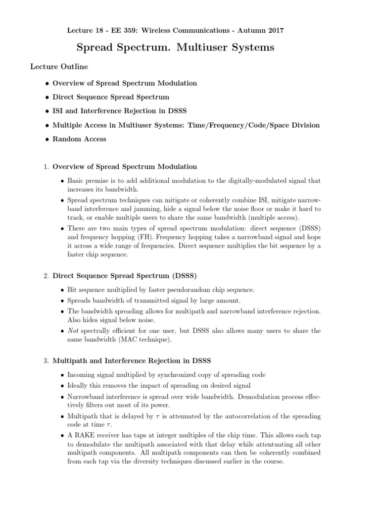 Lecture18 Handout | PDF | Orthogonal Frequency Division Multiplexing | Channel Access Method