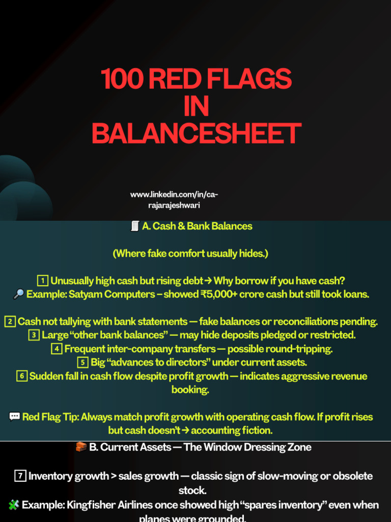 100 RED FLAGS in Balancesheet | PDF | Revenue | Valuation (Finance)