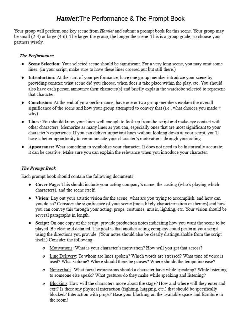 Hamlet Performance Project 25.Docx 2 | PDF | Hamlet