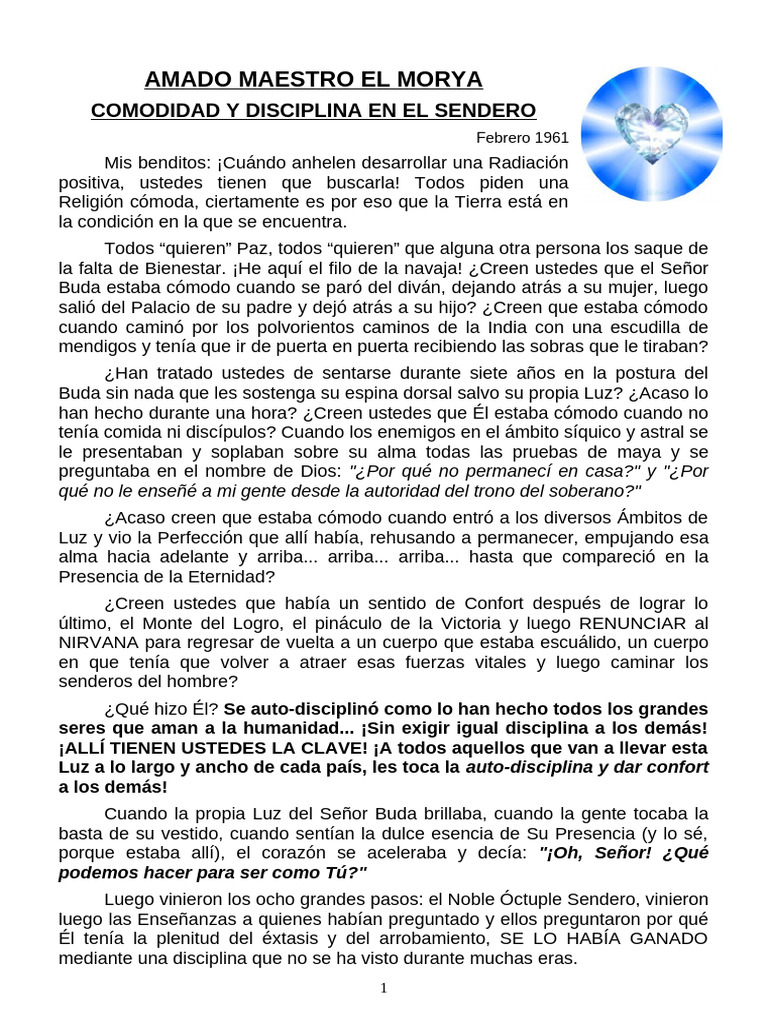 Amado Maestro El Morya - COMODIDAD Y DISCIPLINA EN EL SENDERO | PDF | Amor