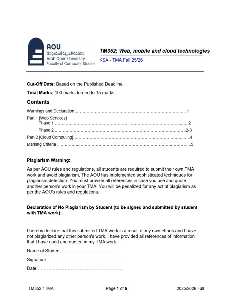 TM352-TMA-KSA-Fall - 2025-2026 | PDF | Cloud Computing | Client–Server Model