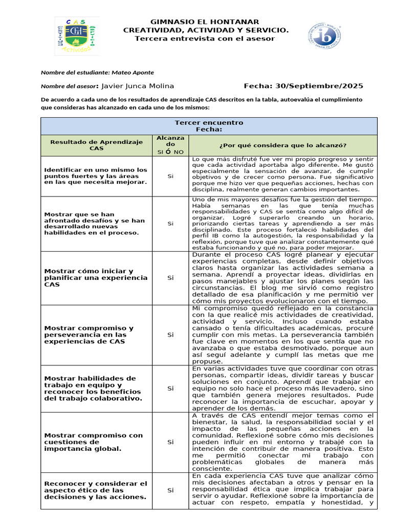 Reflexiones sobre el Proceso CAS | PDF | Experiencia | Creatividad