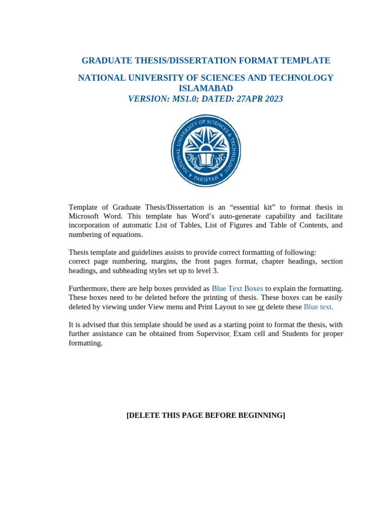 NUS Thesis Template for MS Degree Programs | PDF | Thesis | Abstract ...