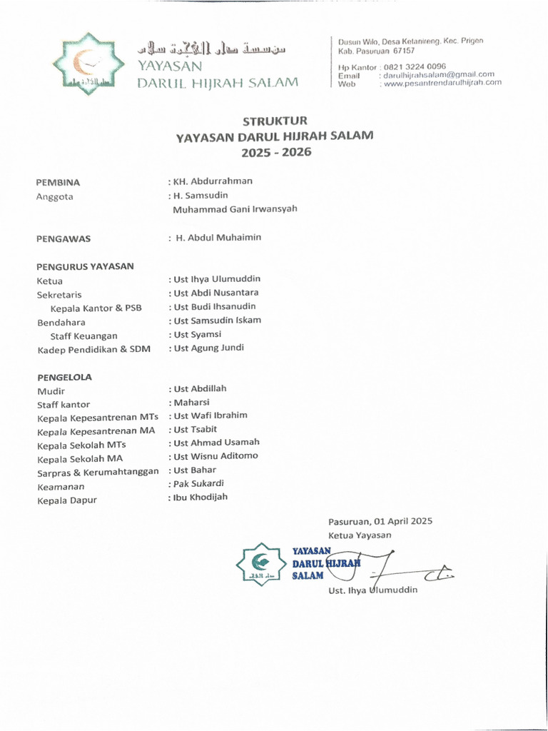 STRUKTUR PENGURUS YYS | PDF