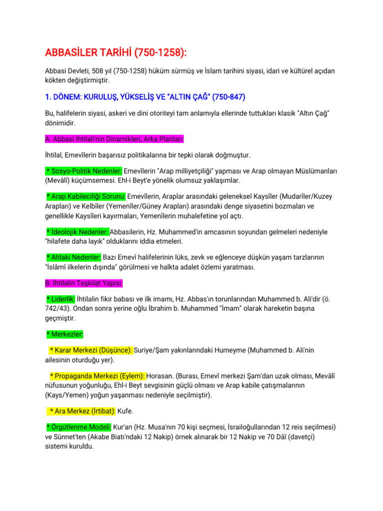 ABBASİLER İSLAM TARİHİ NOT-WPS Office | PDF