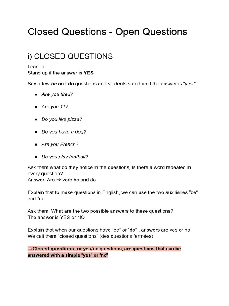 Understanding Closed and Open Questions | PDF