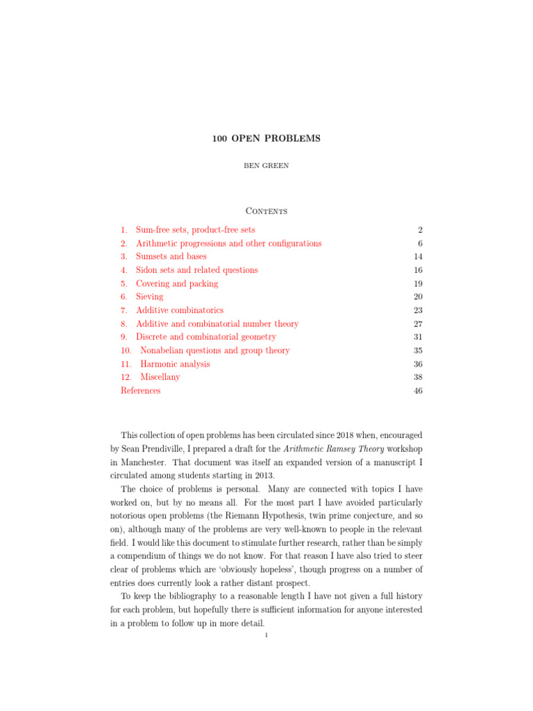 100 Open Problems in Mathematics | PDF | Combinatorics | Conjecture