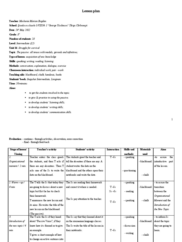 Proiect de Lectie Final | PDF | Reading (Process) | Teachers