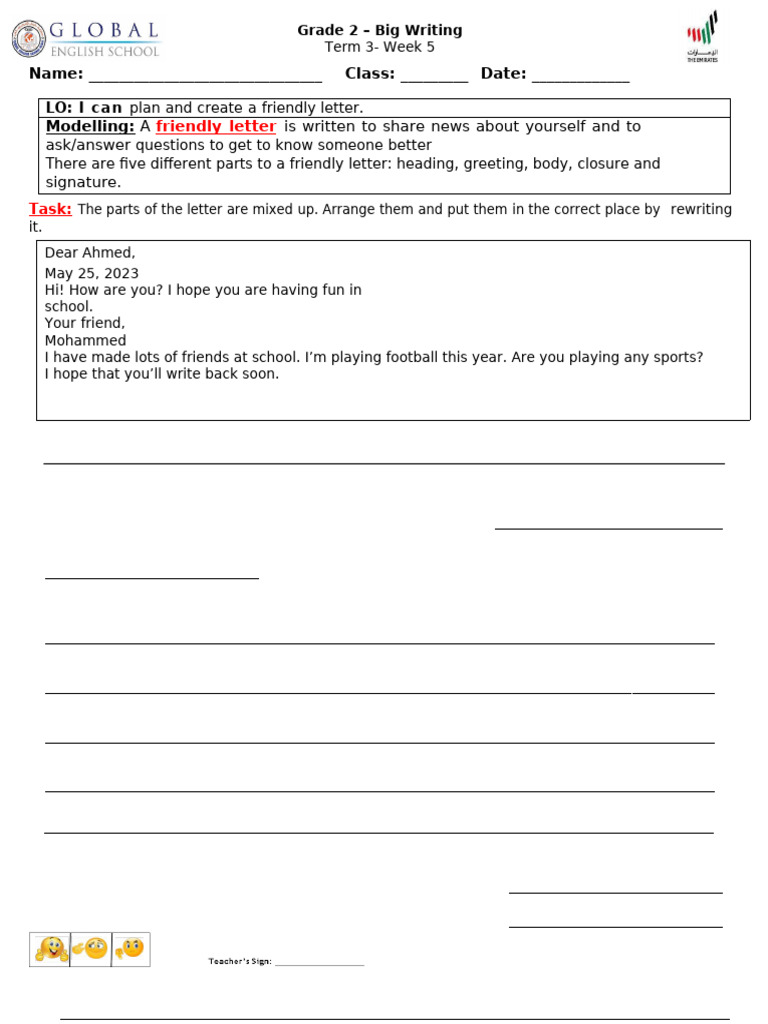 G2 Big Writing - Friendly Letter | PDF