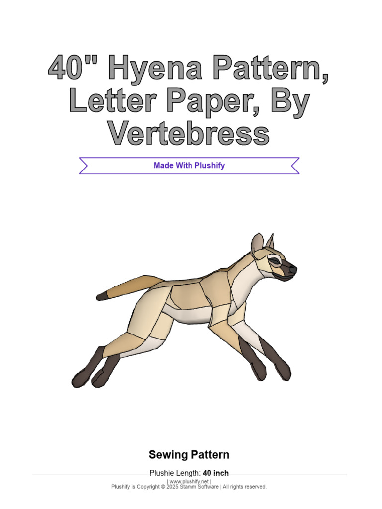 40" Hyena Plushie Sewing Pattern | PDF