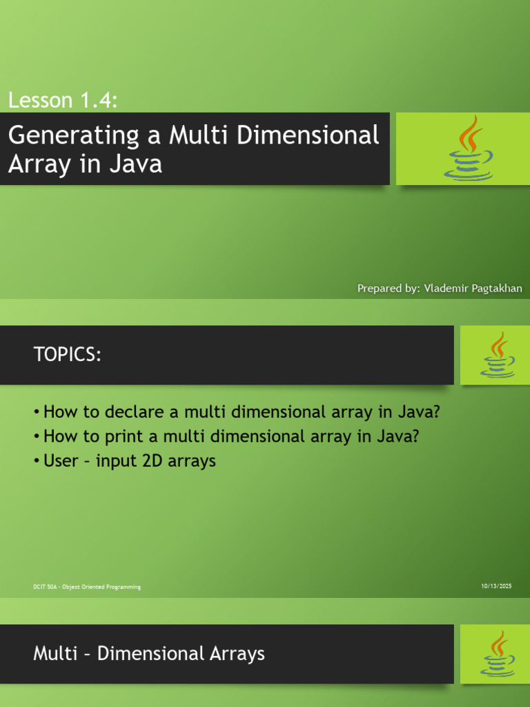 Lesson 1.4 Multi Dimensional Array | PDF | Computer Data | Computer Engineering