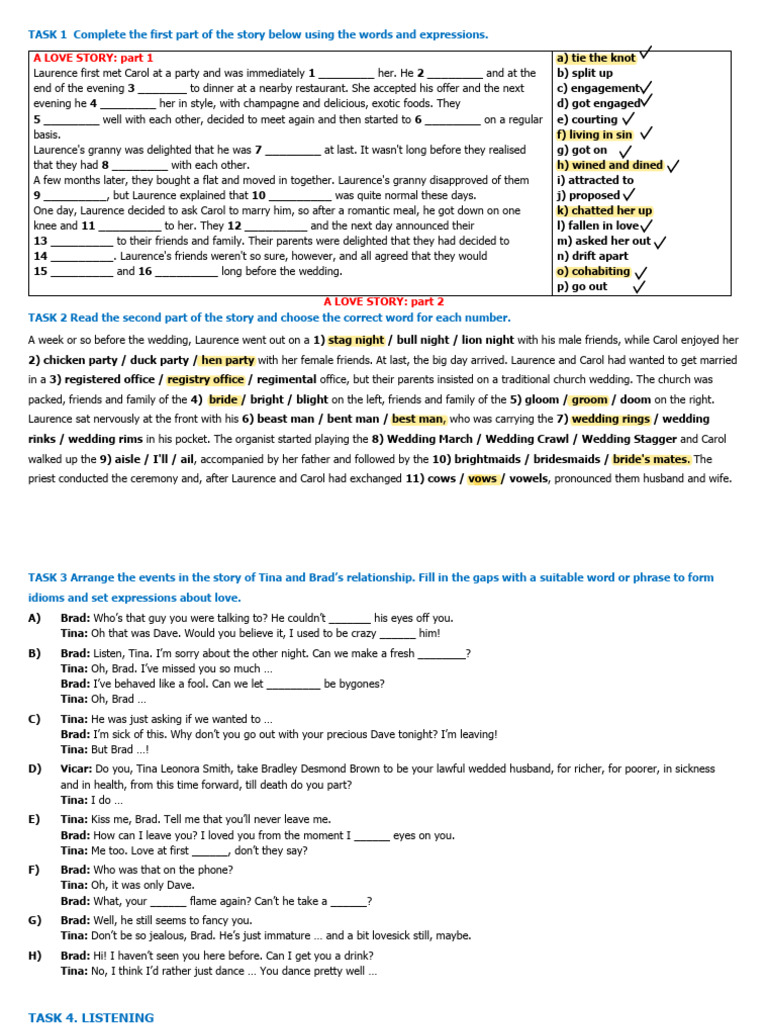 Wedding Romantic Relationships Vocabulary | PDF | Wedding | Social ...