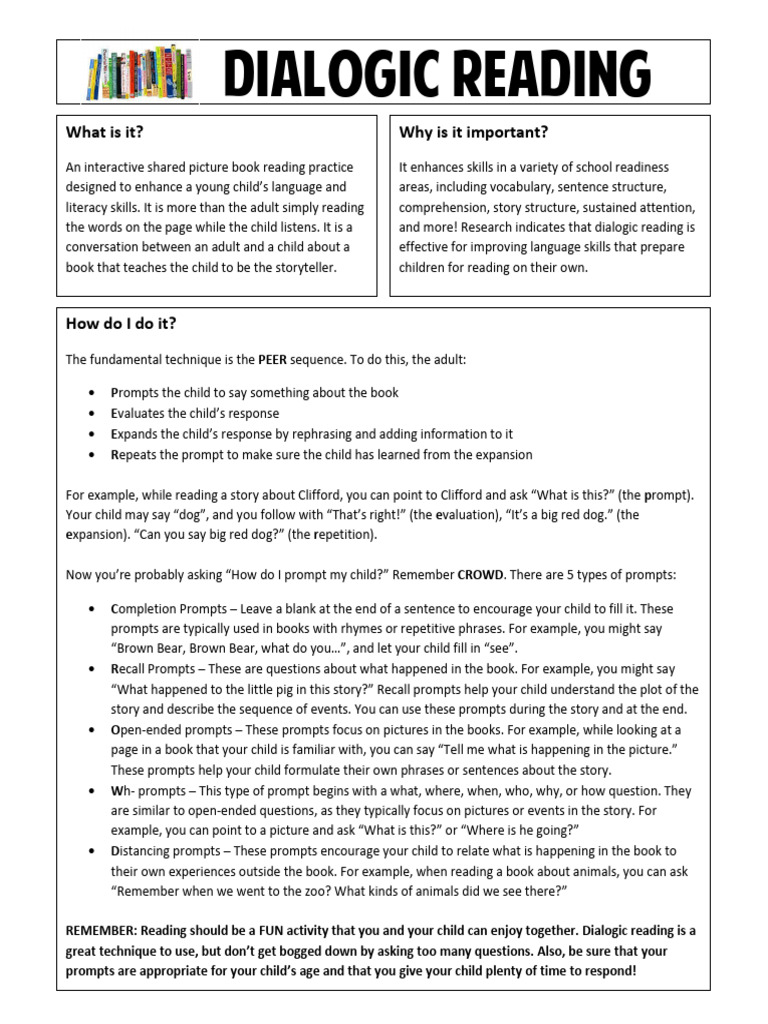Dialogic Reading Handout | PDF | Reading Comprehension | Learning