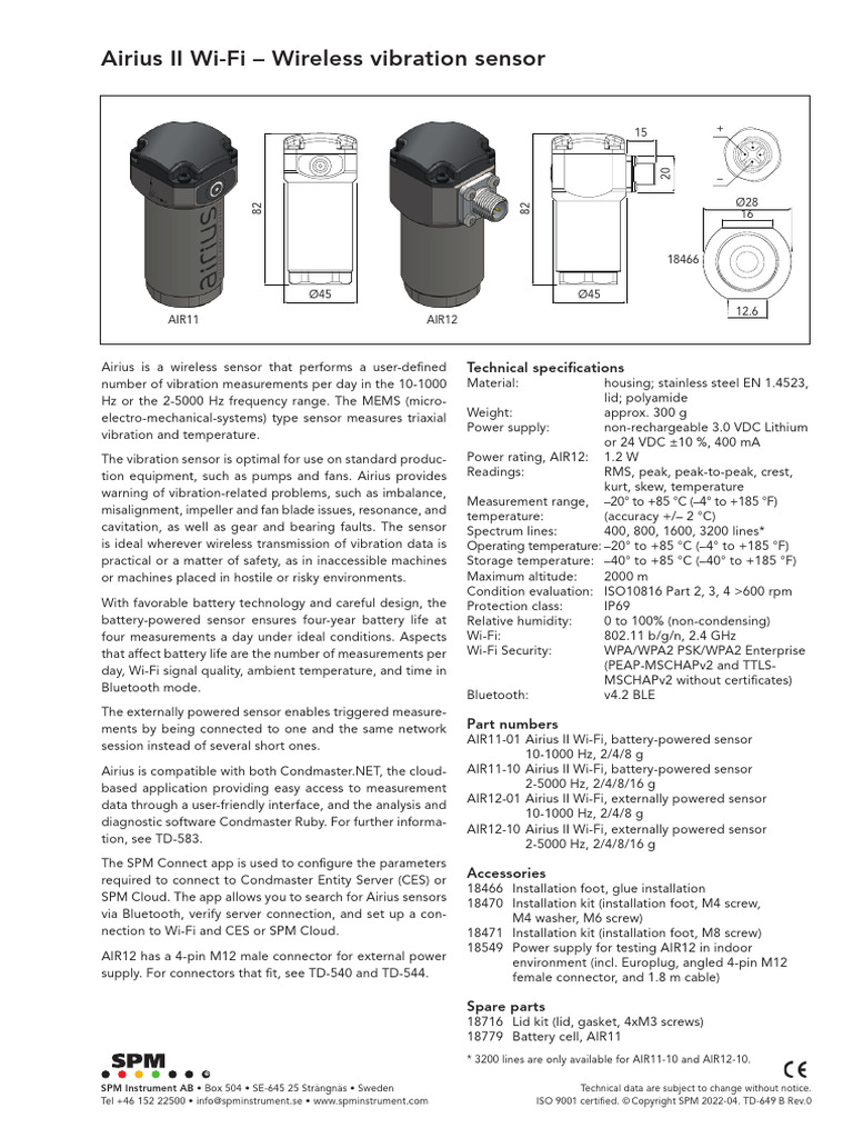 Airius II Wireless Vibration Sensors | PDF | Wi Fi | Bluetooth