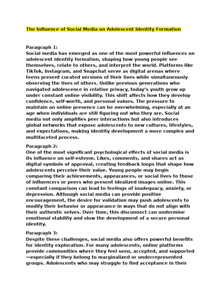 The Influence of Social Media On Adolescent Identity Formation | PDF ...
