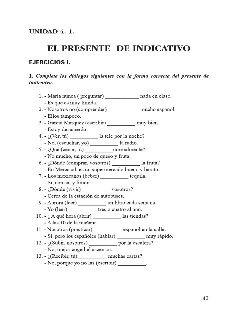 44 52 UNIDAD+4.1 El+Presente+de+Indicativo | PDF | Verbo | Lingüística