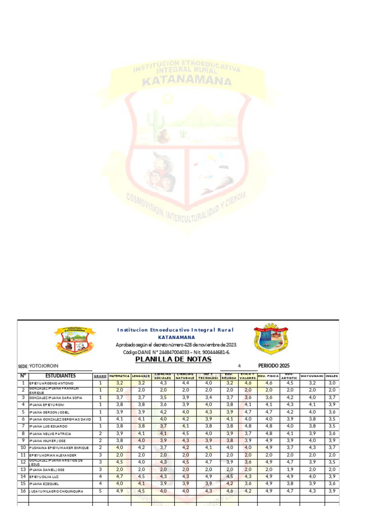 Panilla de Notas y Eficiencia -Primaria- Leticia | PDF