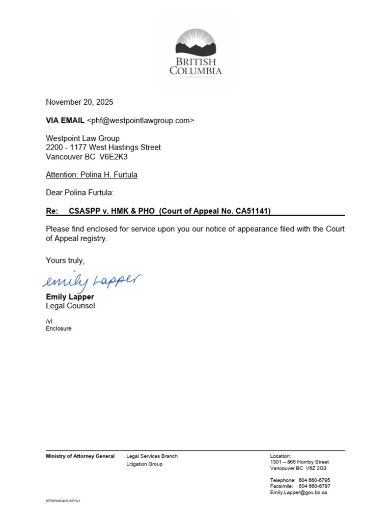 Notice of Appearance - CSASPP v. HMK | PDF | Appeal | Practice Of Law