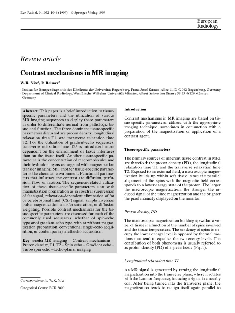MR Imaging Contrast Mechanisms Explained | PDF | Magnetic Resonance ...