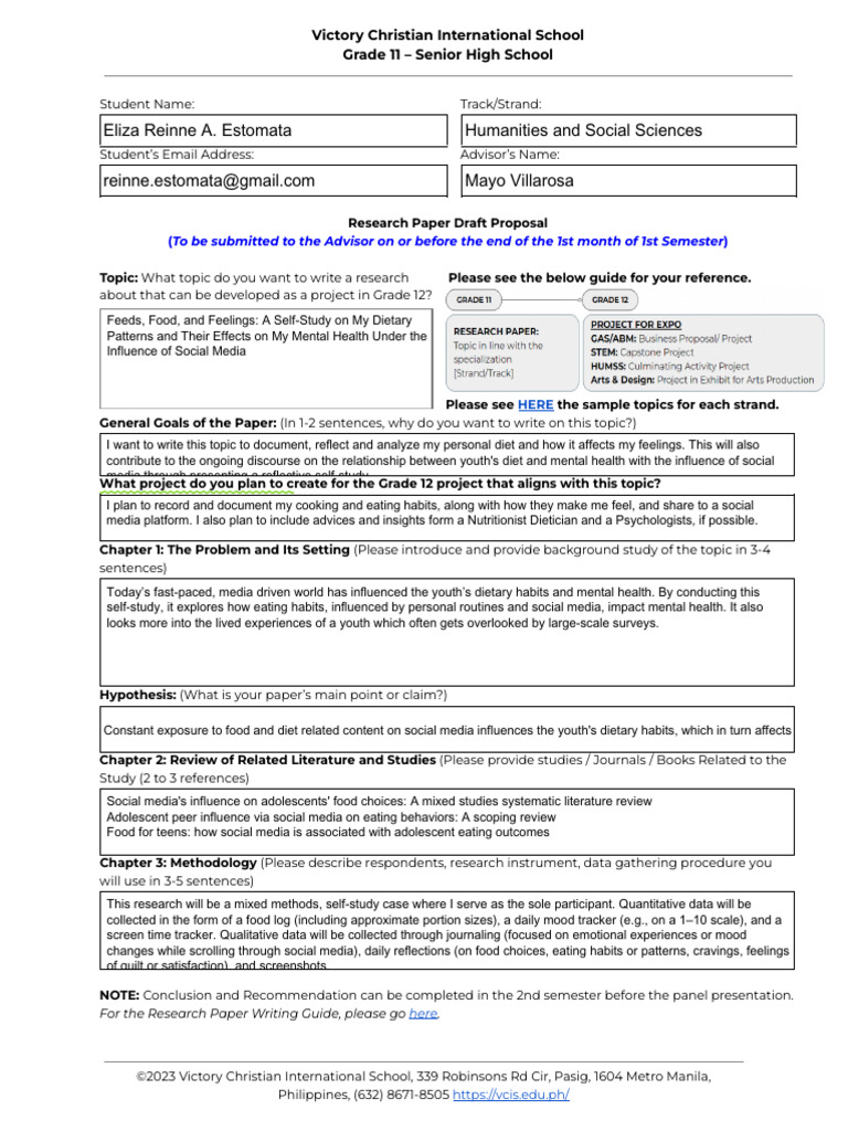SHS Grade 11 Research Draft Proposal Form (Fillable) | PDF ...