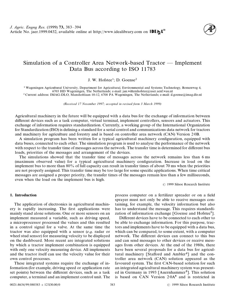 Simulation of A Controller Area Network-Based Tractor Implement Data ...