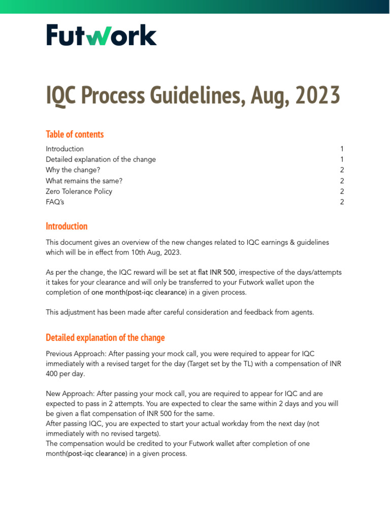 IQC Process Guidelines - Futwork - Aug, 23 | PDF