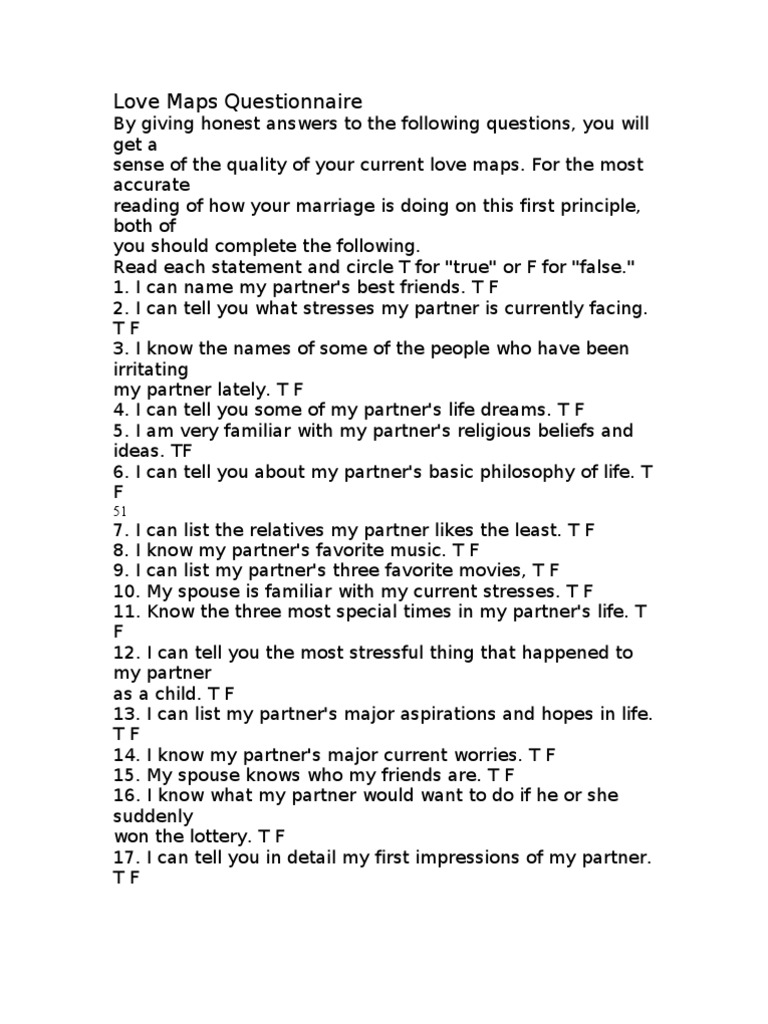 Gottman Love Maps Questionnaire | PDF | Science | Philosophical Science