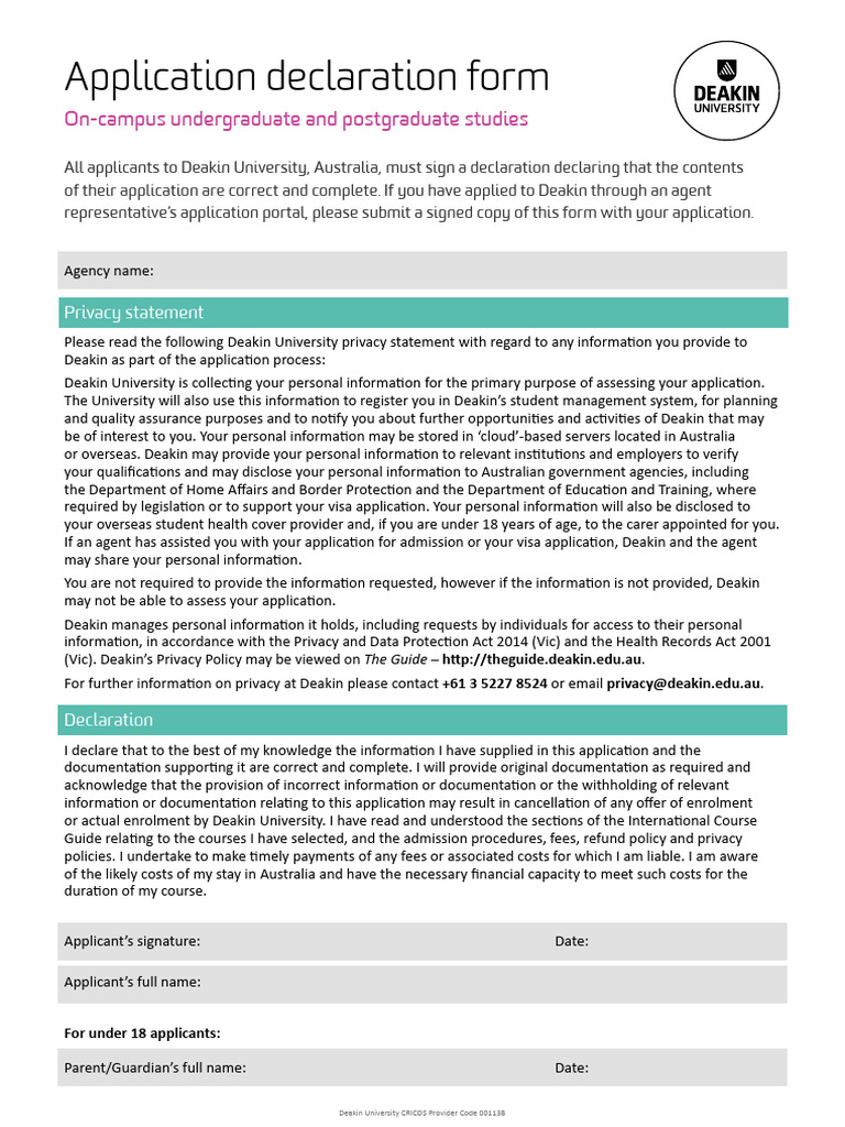 Deakin Declaration Form | PDF
