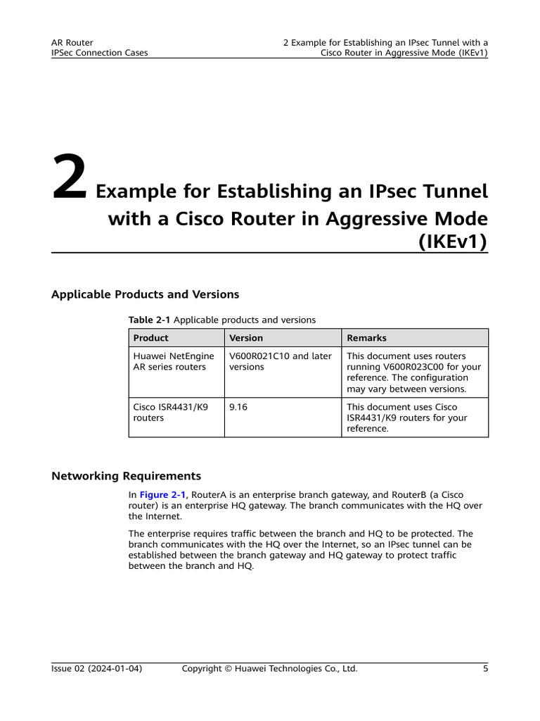 01-02 Example for Establishing an IPsec Tunnel With a Cisco Router in Aggressive Mode (IKEv1 ...