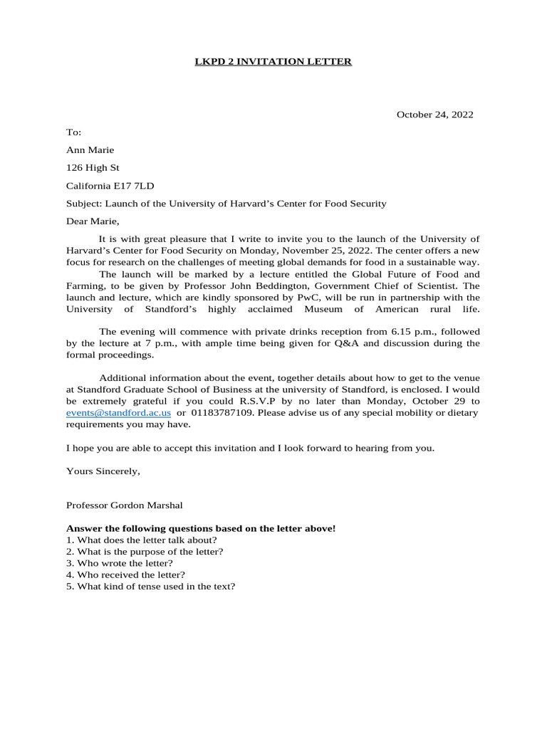 Harvard Food Security Center Launch Invitation | PDF