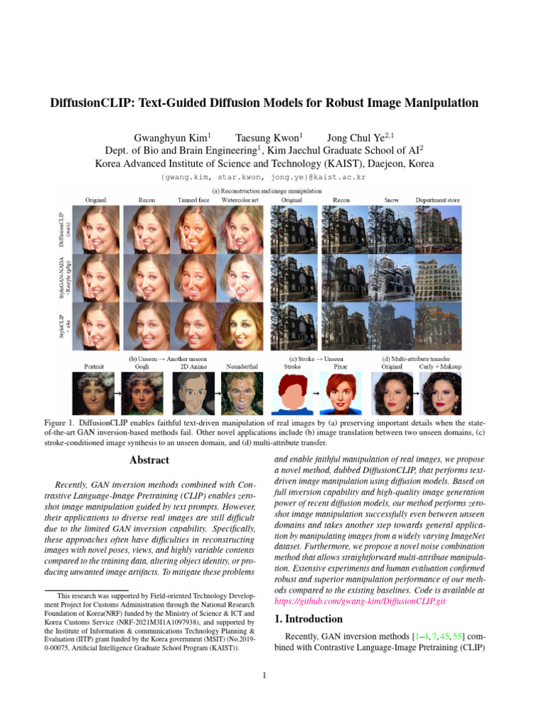 2022-DiffusionCLIP - Text-Guided Diffusion Models For Robust Image Manipulation | PDF | Machine ...