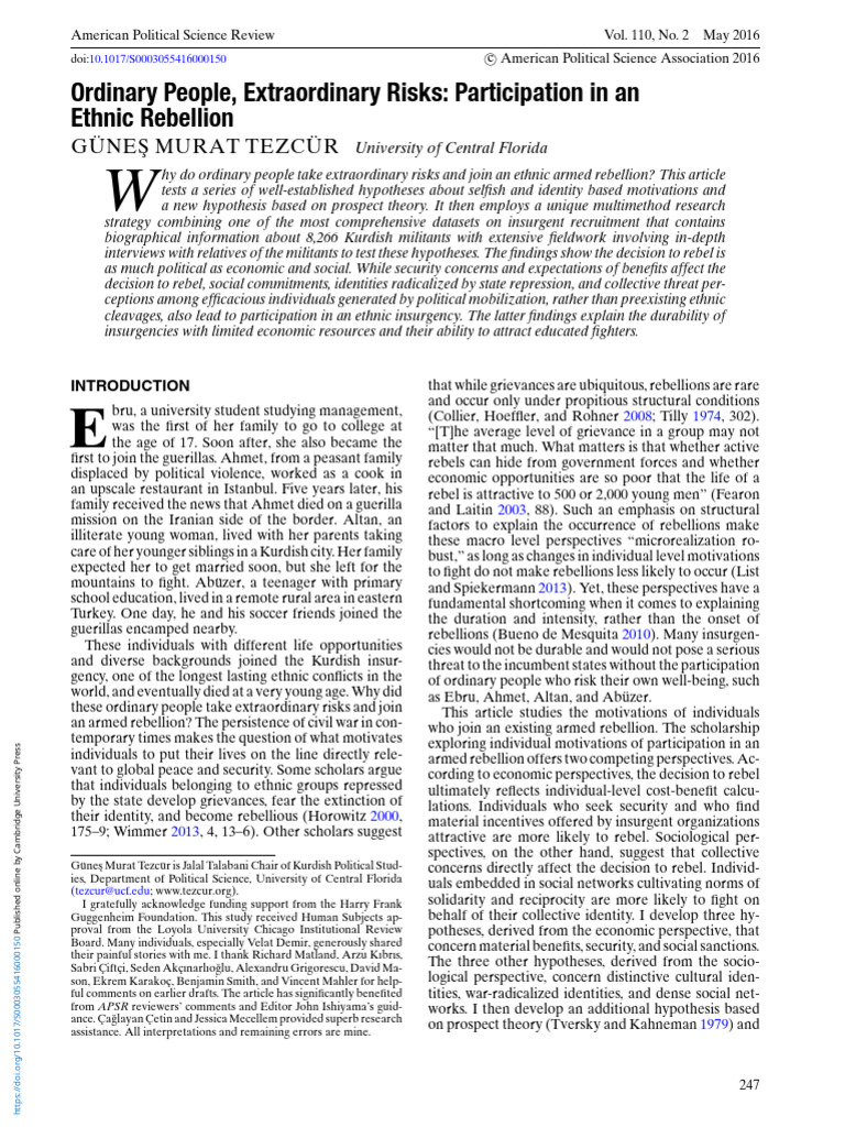 Ordinary People Extraordinary Risks Participation in An Ethnic ...