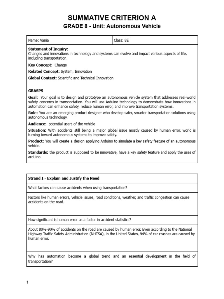 Vania G8 Summative A - Autonomous Vehicle | PDF | Train | Traffic Collision