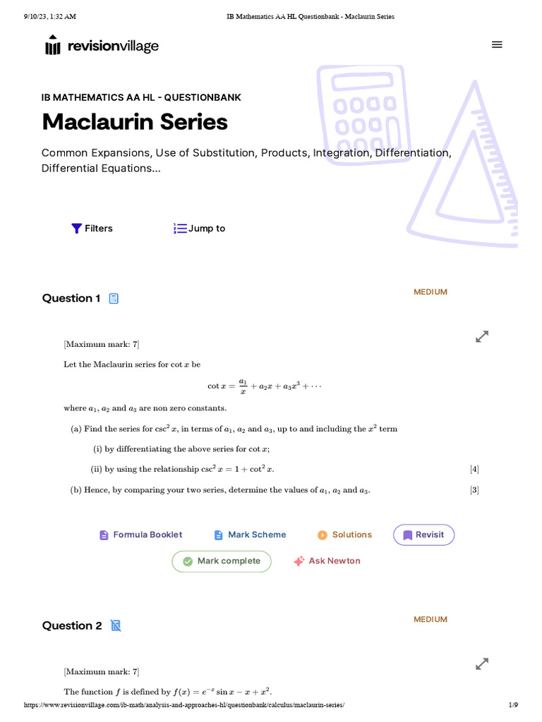 IB Mathematics AA HL Questionbank - Maclaurin Series | PDF | Function (Mathematics) | Derivative