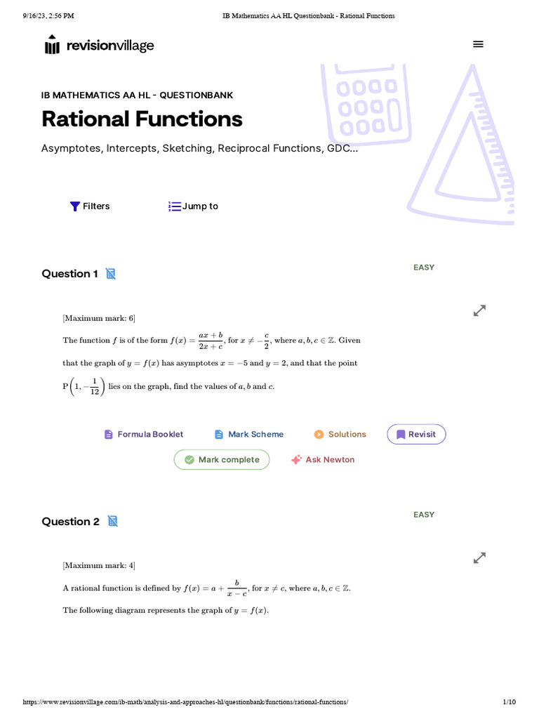 IB Math AA HL Rational Functions Guide | PDF | Asymptote | Function ...