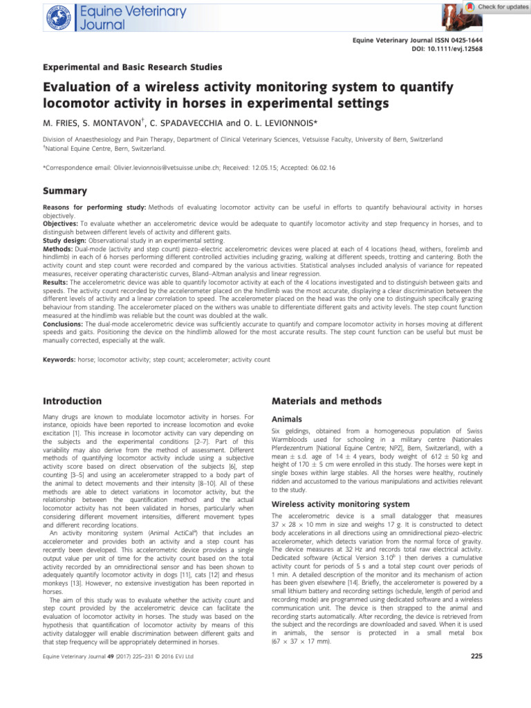 Equine Veterinary Journal - 2016 - Fries - Evaluation of A Wireless ...