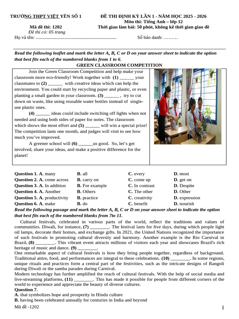 English Exam Paper for Grade 12 | PDF | Urbanization | Renewable Energy