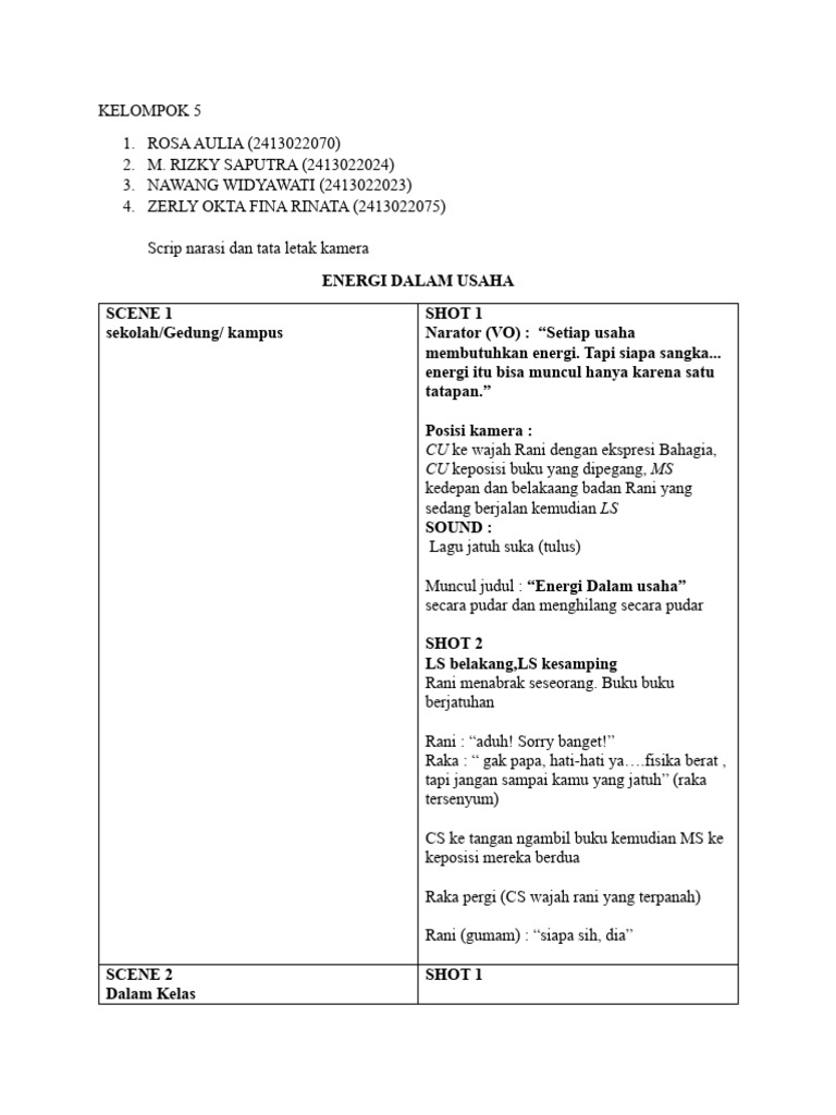 Kelompok 5 _scrip Narasi & Kamera_mpf | PDF