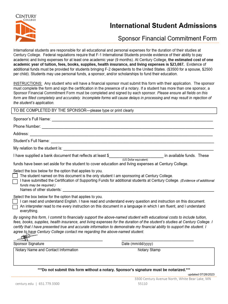 Sponsor Commitment Form | PDF | Notary Public