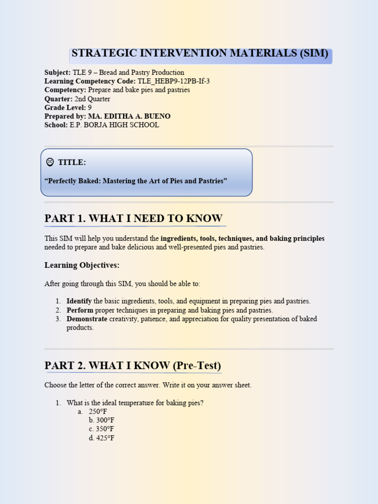 SIM TLE 9 BPP | PDF | Baking | Breads