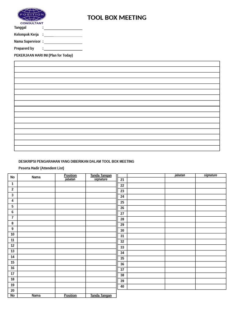 Tool Box Meeting Form | PDF