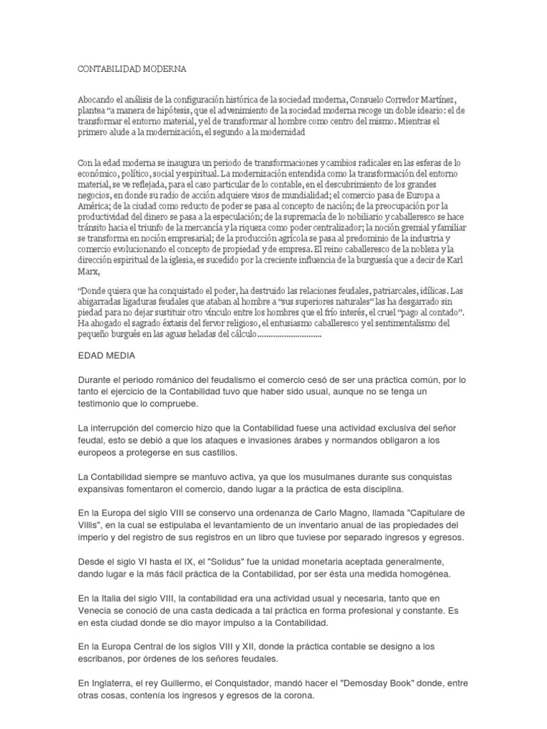 Historia de la Contabilidad Moderna | PDF | Feudalismo | Contabilidad
