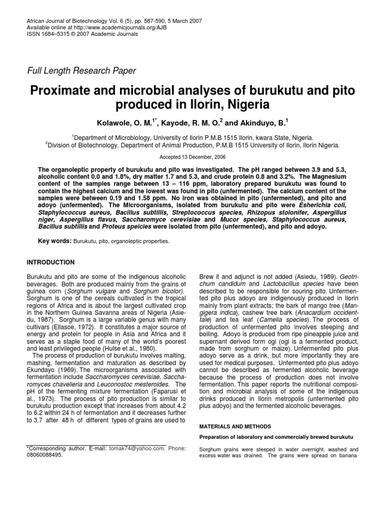 Burukutu Analysis | PDF | Brewing | Fermentation