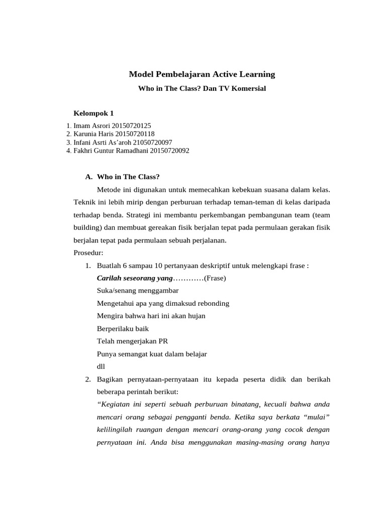 Metode Active Learning: Who in Class? | PDF