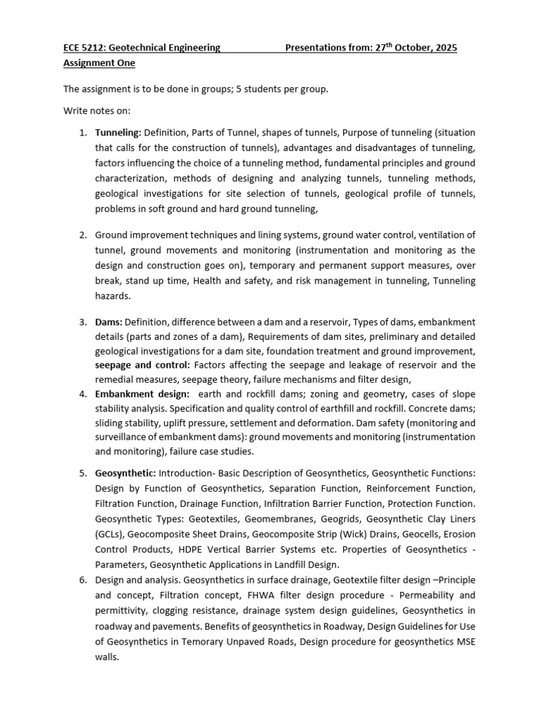 ECE 5212 - GEOTECHNICAL ENGINEERING Assignment | PDF | Geotechnical Engineering | Dam