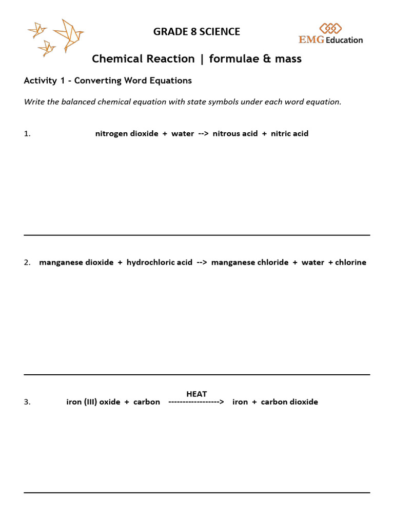 Converting Chemical Equations Worksheet | PDF
