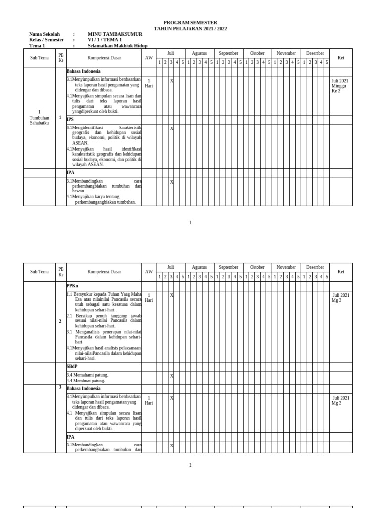 Promes Kelas 6 SMT 1 2021 | PDF