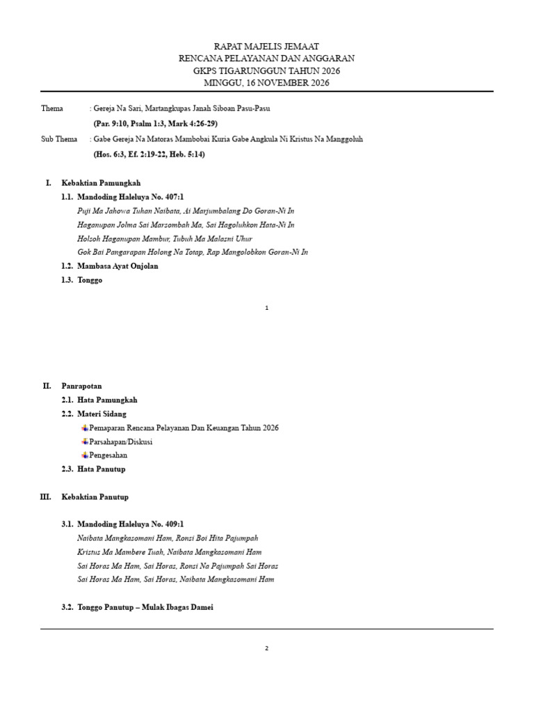 Rencana Program Pelayanan Gkps Tigarunggu Fix | PDF